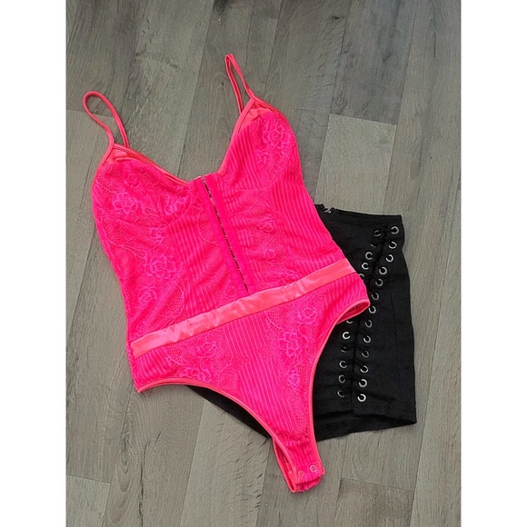 Missguided | Tops | Missguided Neon Pink Lace Bodysuit | Poshmark